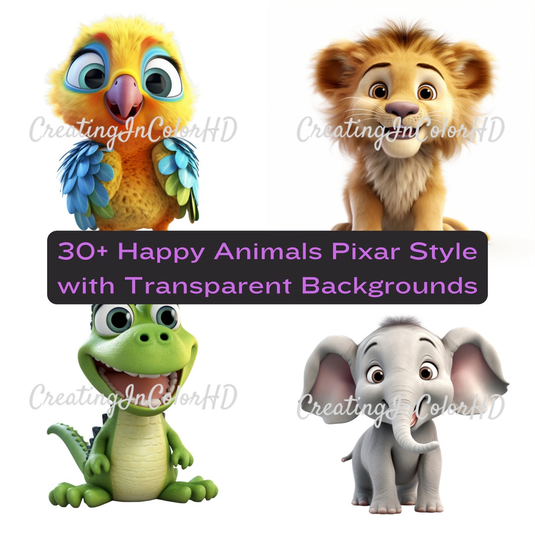 Cute Baby Animals Pixar Style PNG Digital Download of 30 Files With ...