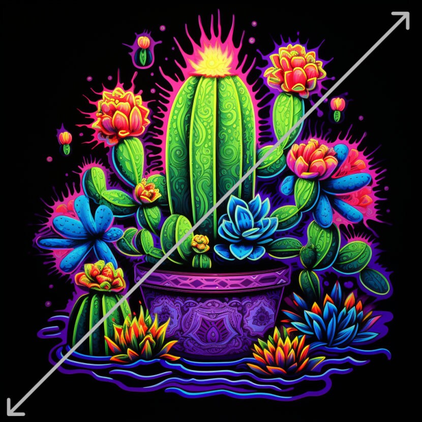 Psychedelic Black Light Cactus PNG Bundle Digital Download Clip Art ...
