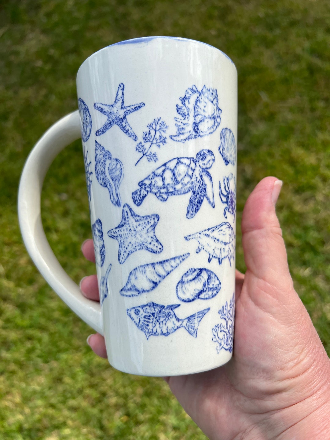 Ocean Animals and Shells on a Tall Pottery Mug - Etsy