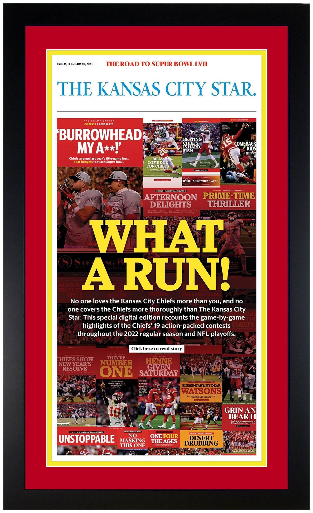 Kansas City Chiefs 2023 CHAMPIONS Matted & Framed Newspaper REPRINT ...
