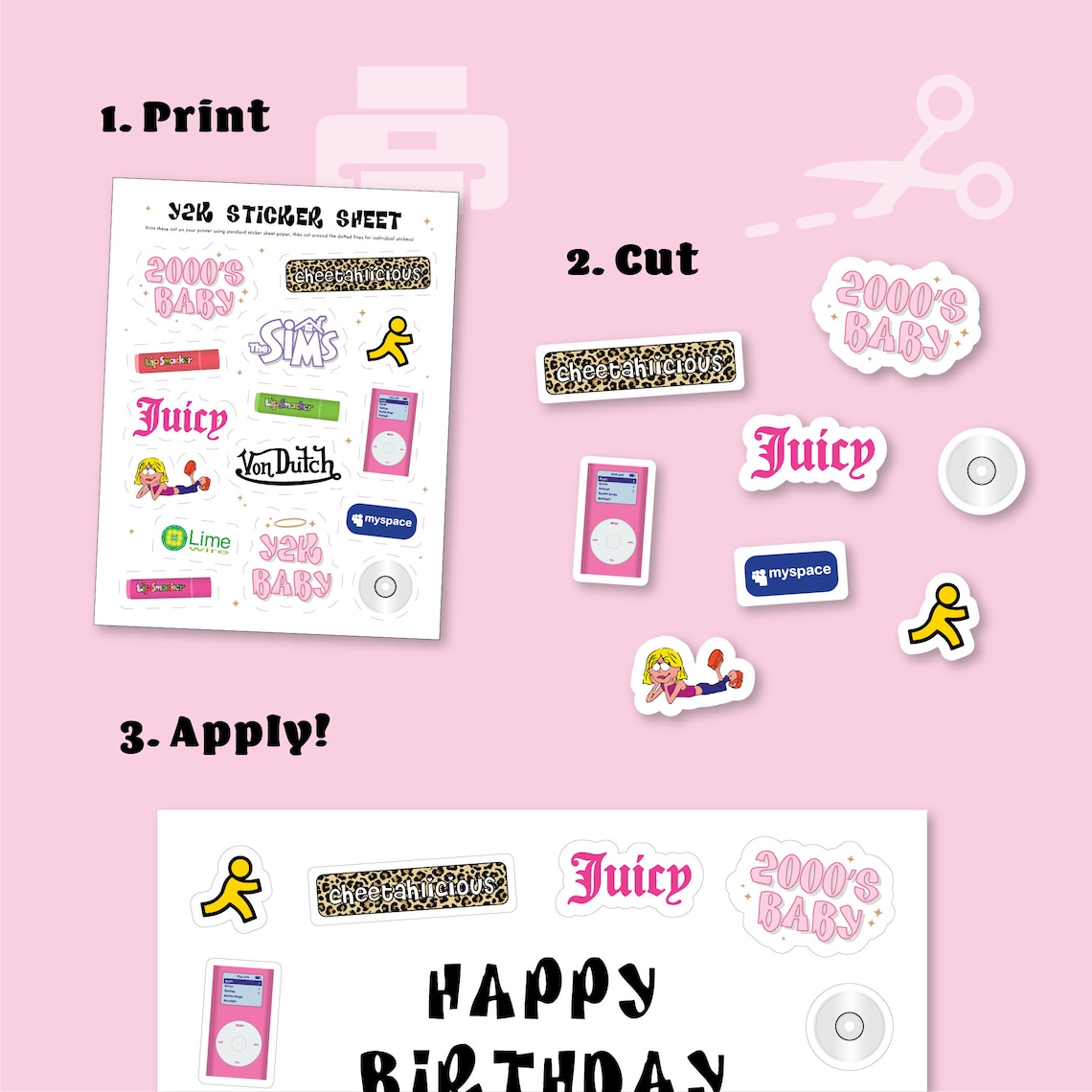 Y2K / Early 2000s Nostalgia DIGITAL DOWNLOAD Printable Sticker Sheet - Etsy
