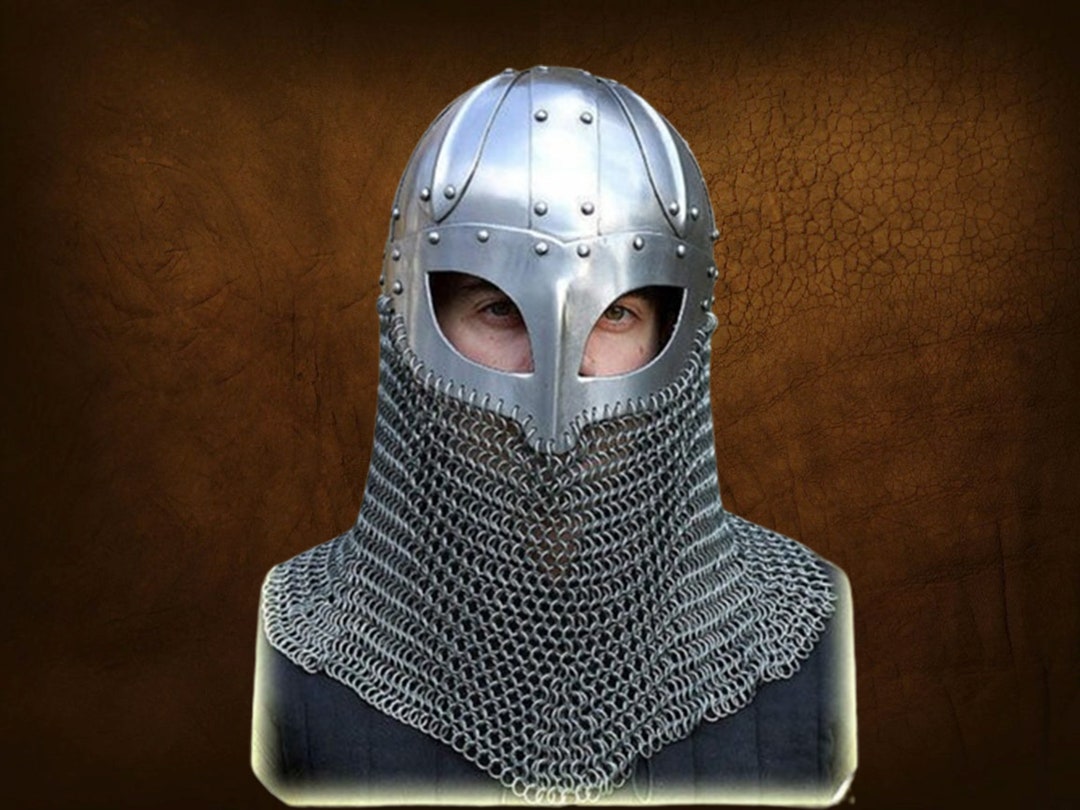 Medieval Viking Helmet Battle Armor 18G Steel and Chainmail Historical ...