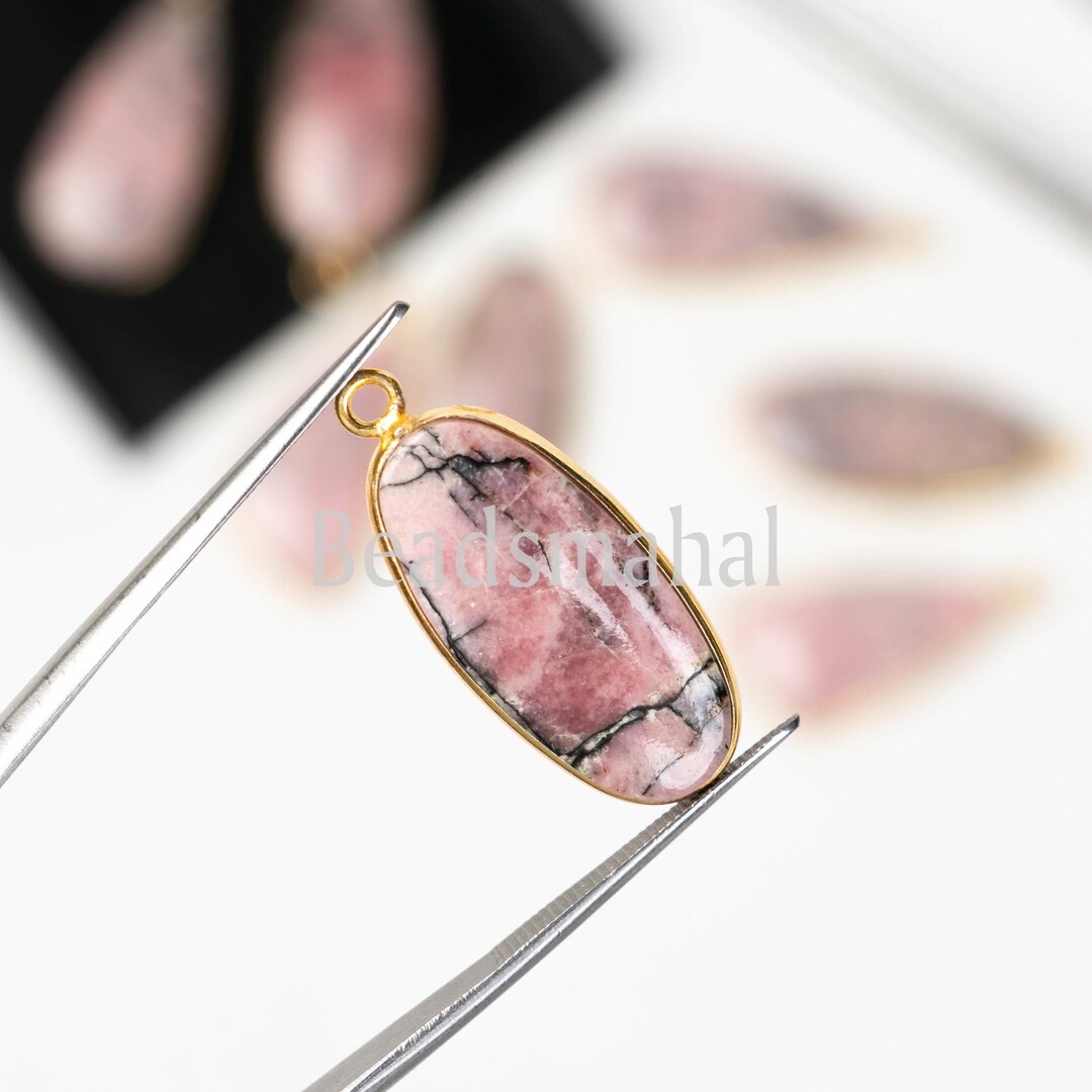 Rhodonite Jasper Gemstone Connector, Smooth Jasper for Earrings Pair ...