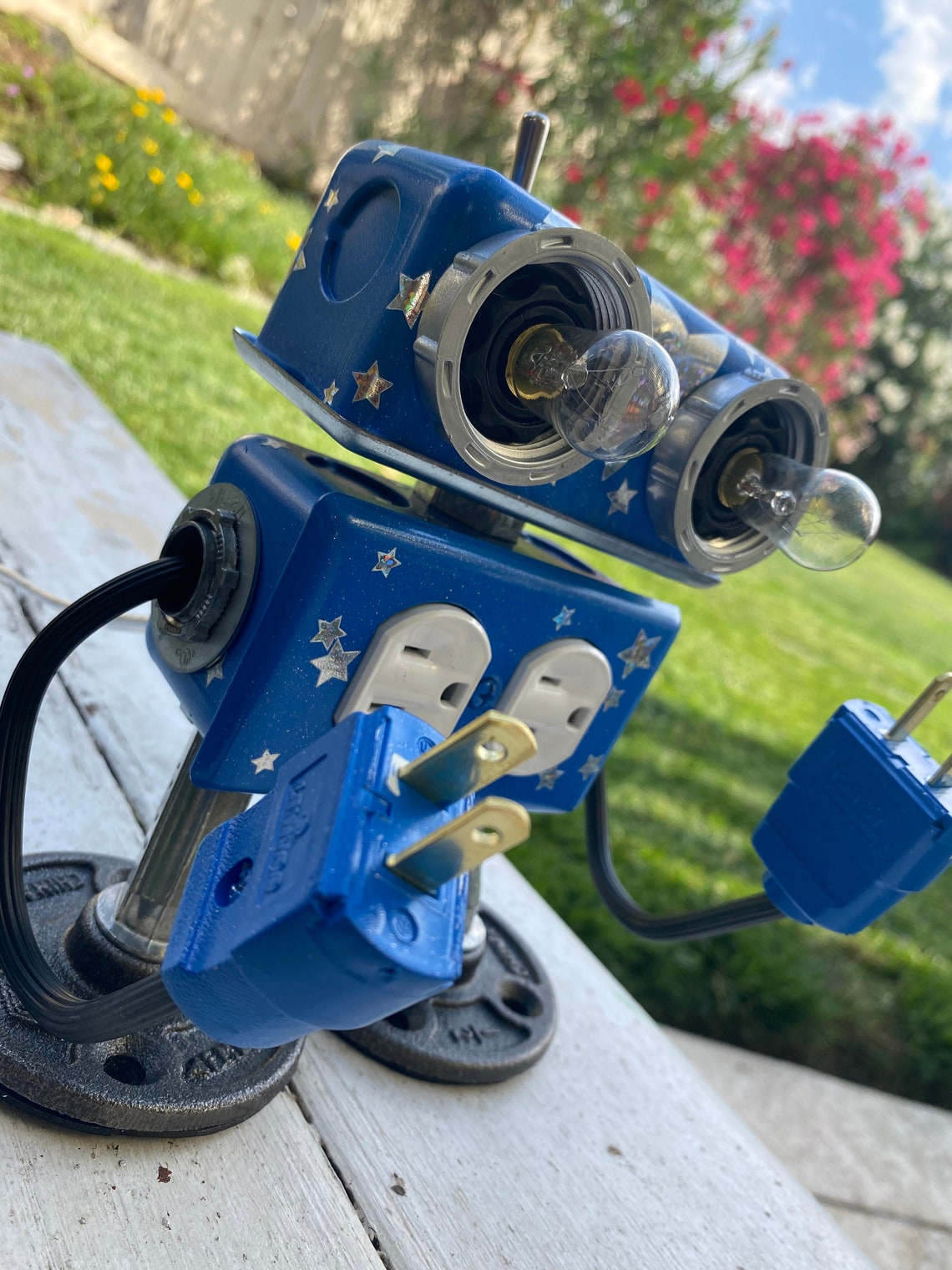 Unique Robot Lamp & Outlet Blue with Sparkly Stars | Etsy
