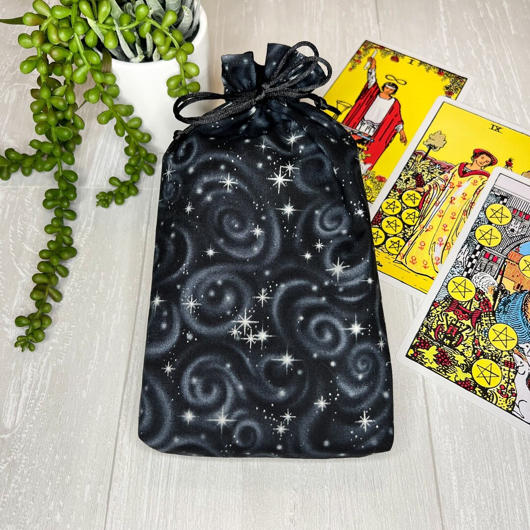 Large Galactic Tarot Deck Bag, Black Oracle Card Drawstring Pouch, Deck ...