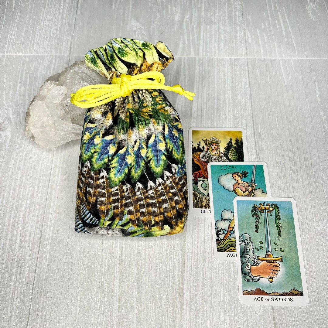 Mini Feather Tarot Deck Bag, Drawstring Pouch, Pocket Tarot, Dice Rune ...