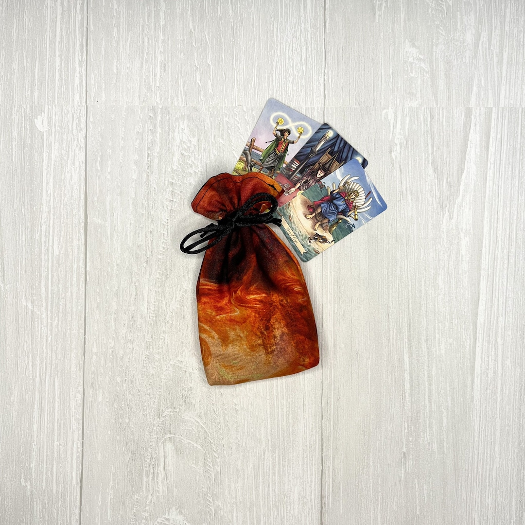 Mini Orange Fiery Tarot Deck Bag, Drawstring Pouch, Pocket Tarot, Dice ...