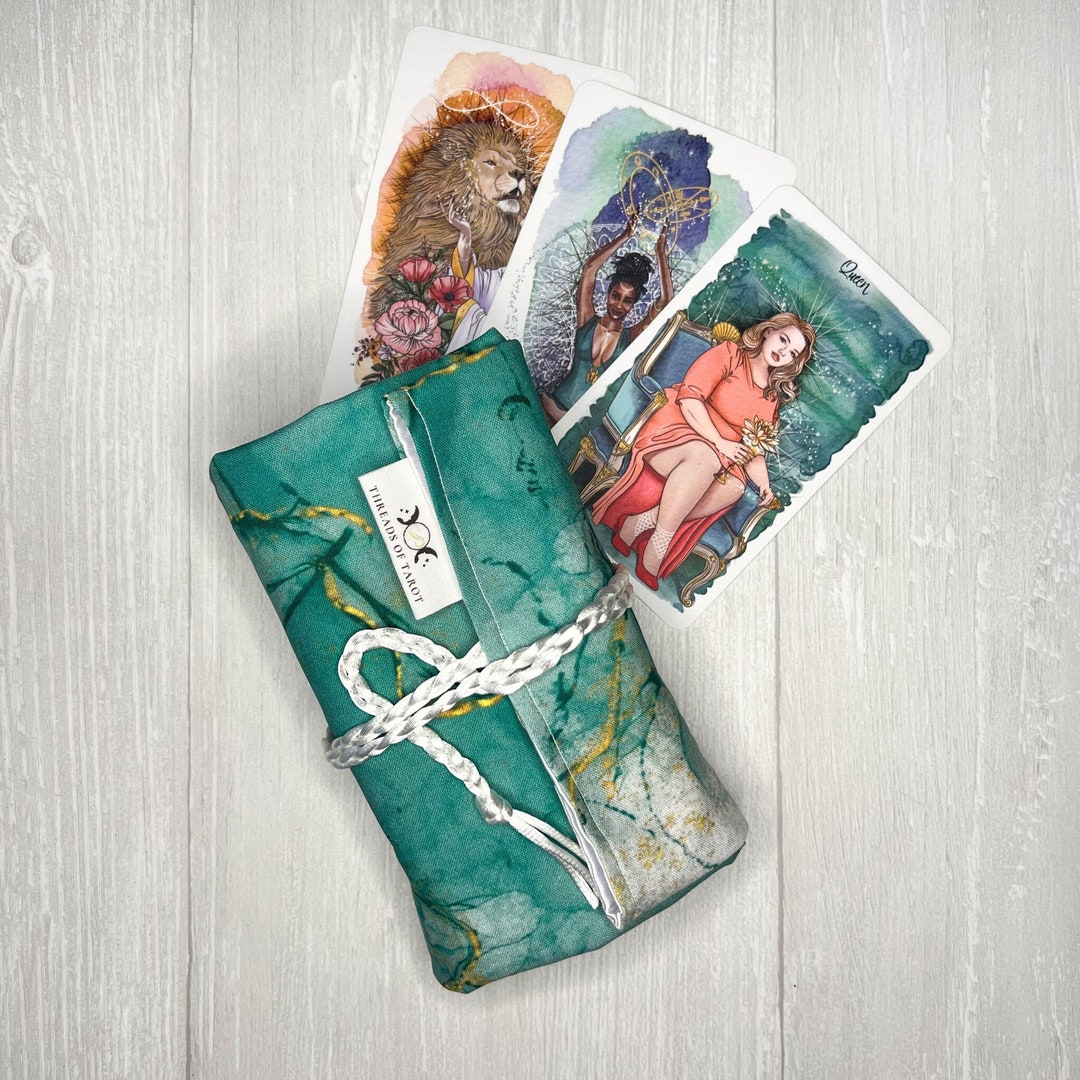 Green & Gold Tarot Wrap, Tarot Deck Storage Cloth, Mystical Tarot Card ...