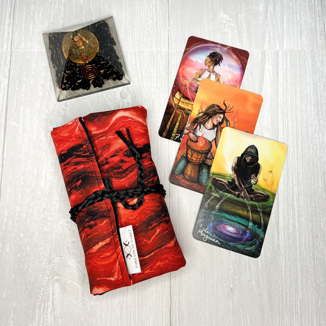 Red & Black Tarot Wrap, Tarot Deck Storage Cloth, Mystical Tarot Card ...