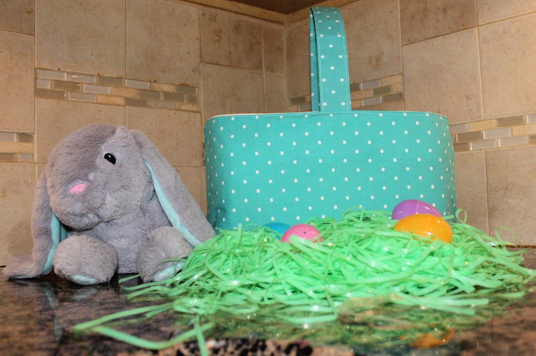 Teal Polka Dot Fabric Easter Basket: Reusable Cotton Basket - Etsy