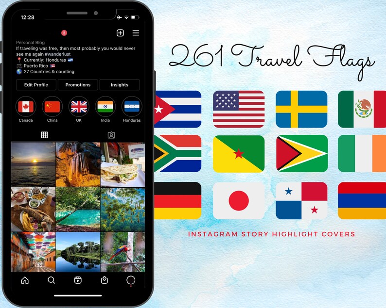 261 Travel Flags, Instagram Story Highlight Cover Icons - Etsy