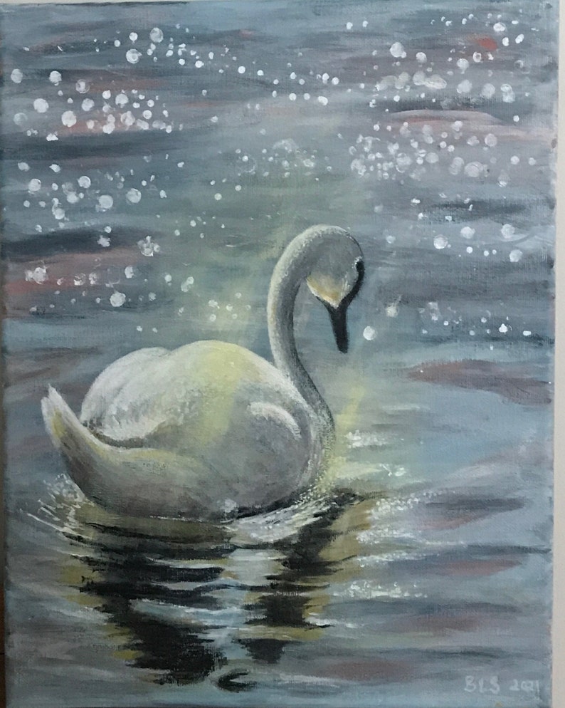 Elegant White Swan on the Lake, Acrylic Painting - Etsy