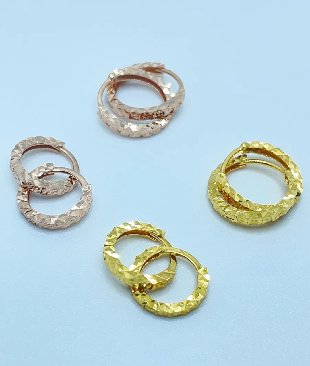 Customized 18K Solid Gold Sparkle Hoop Earrings, 18K Real Gold Hoop ...