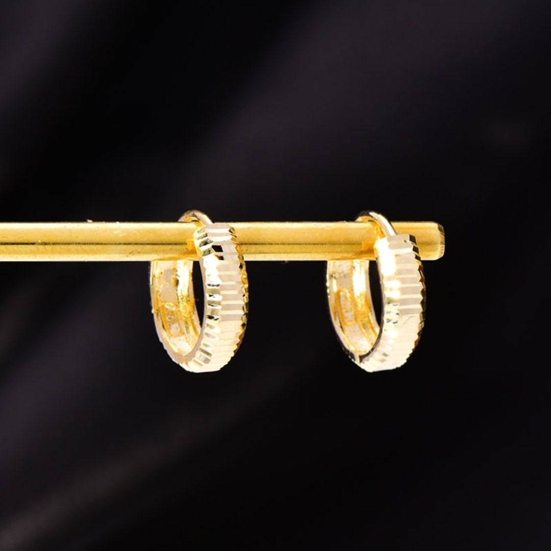 Customized 10K Solid Gold Sparkle Hoop Earrings10k Real Gold - Etsy