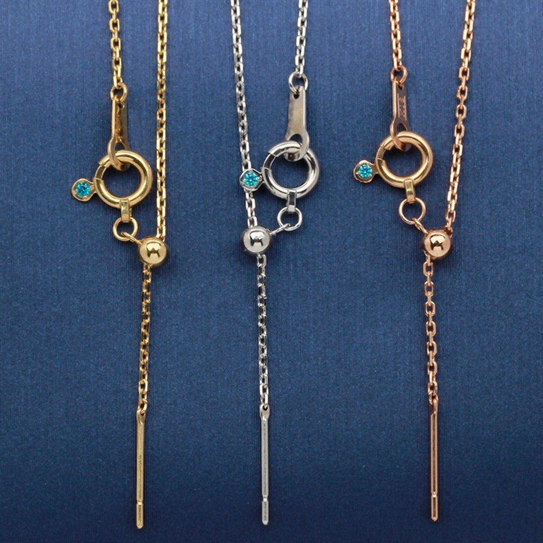 Customized 18K Solid Gold Fine Chain, Long Adjustable Chain, Zircon ...
