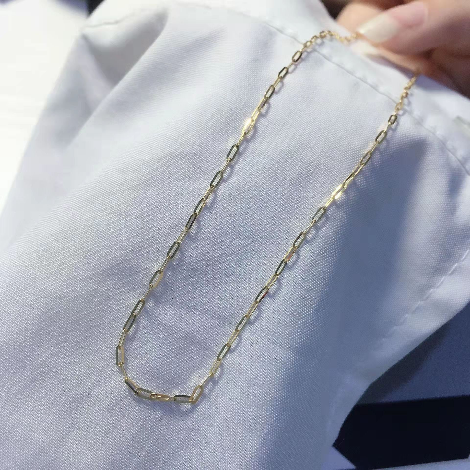 Customized 18K Solid Gold Sparkle Paperclip Chain Necklace | Etsy