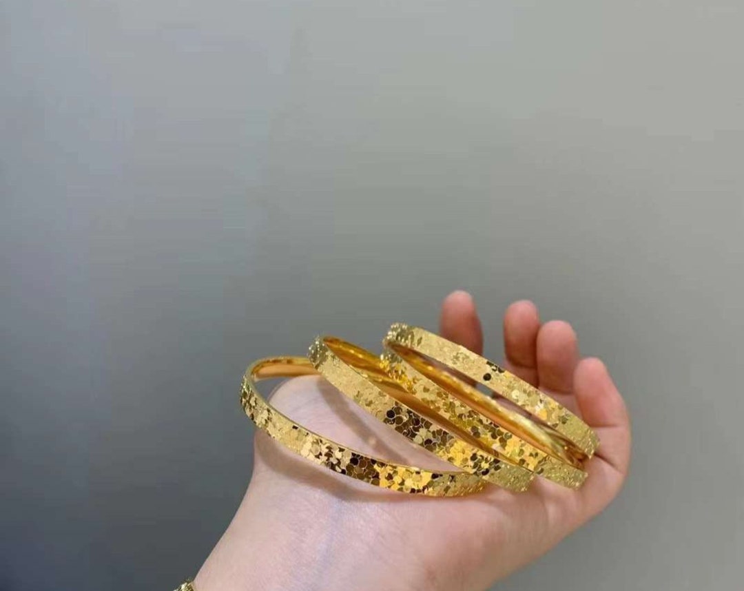 Customized 18K Gold Wide Bangle, Sparkle Bangle, Real 18K Gold G18K ...