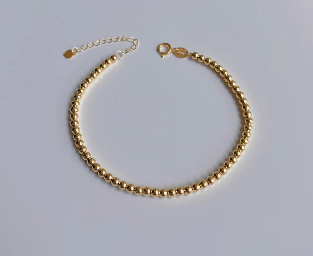 Customized 18K Solid Gold Ball Bracelet, Beaded Bracelet, Real 18K Gold AU750 Solid Gold Jewelry ...