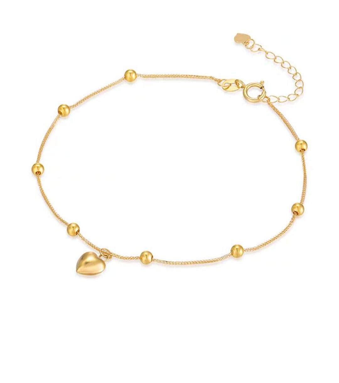 Customized 18K Solid Gold Thin Chain Beads Bracelet, Adjustable Thin ...
