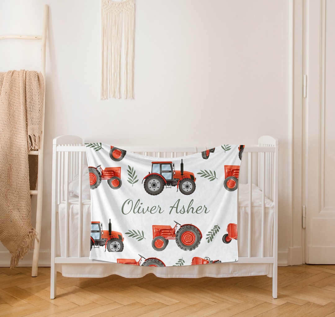 RED TRACTOR Baby Blanket, Personalized Baby Boy Blanket, Baby Farm ...