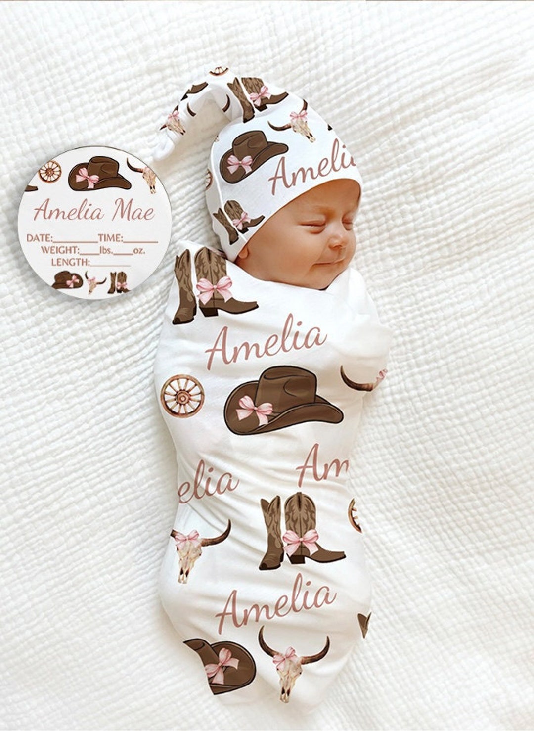 BABY GIRL COWGIRL Swaddle Blanket Cowboy Boots Hat Name Blanket Ranch ...