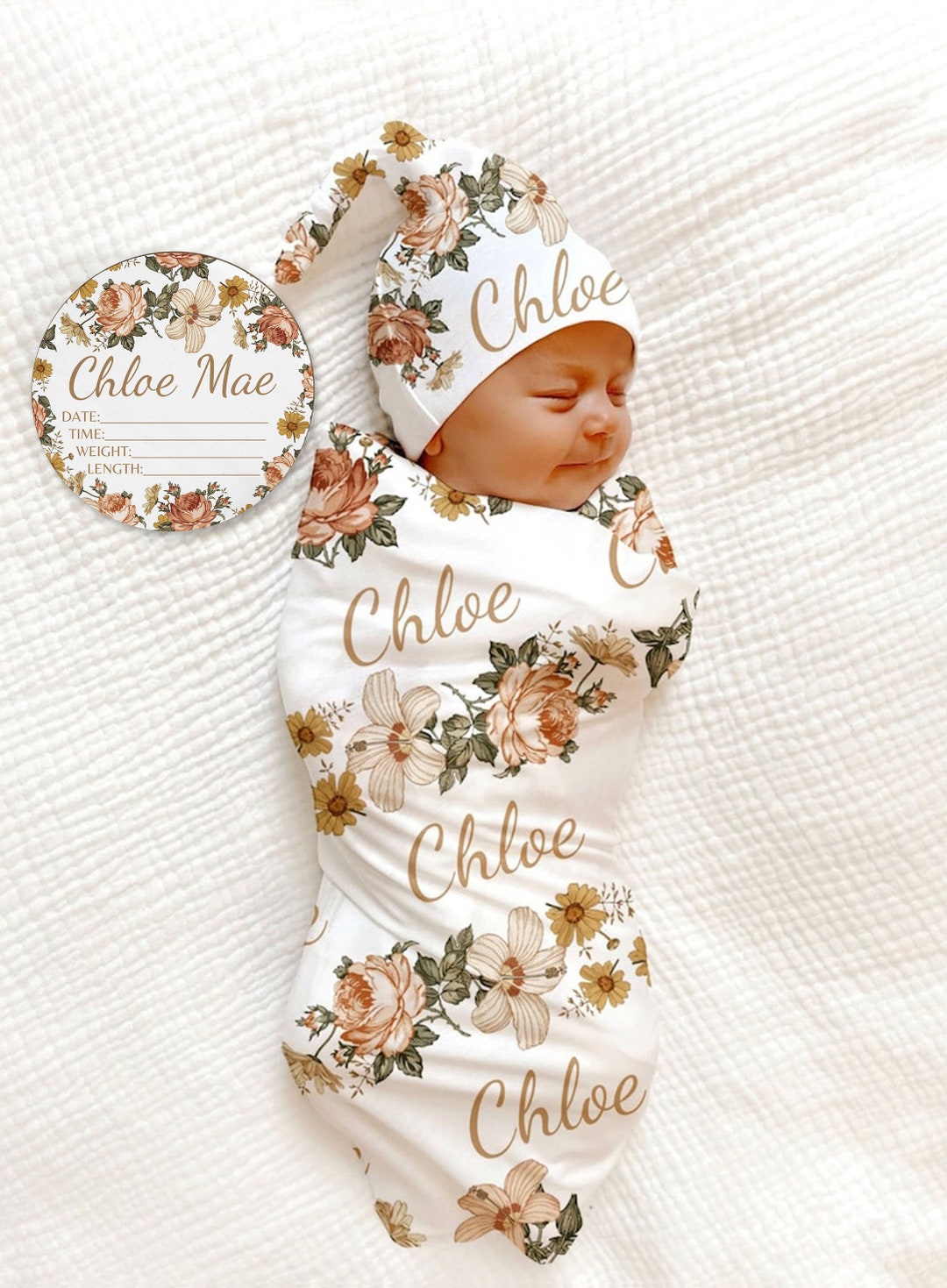 Vintage Floral Baby Birth Stat Sign Gift Set - Personalized Birth ...