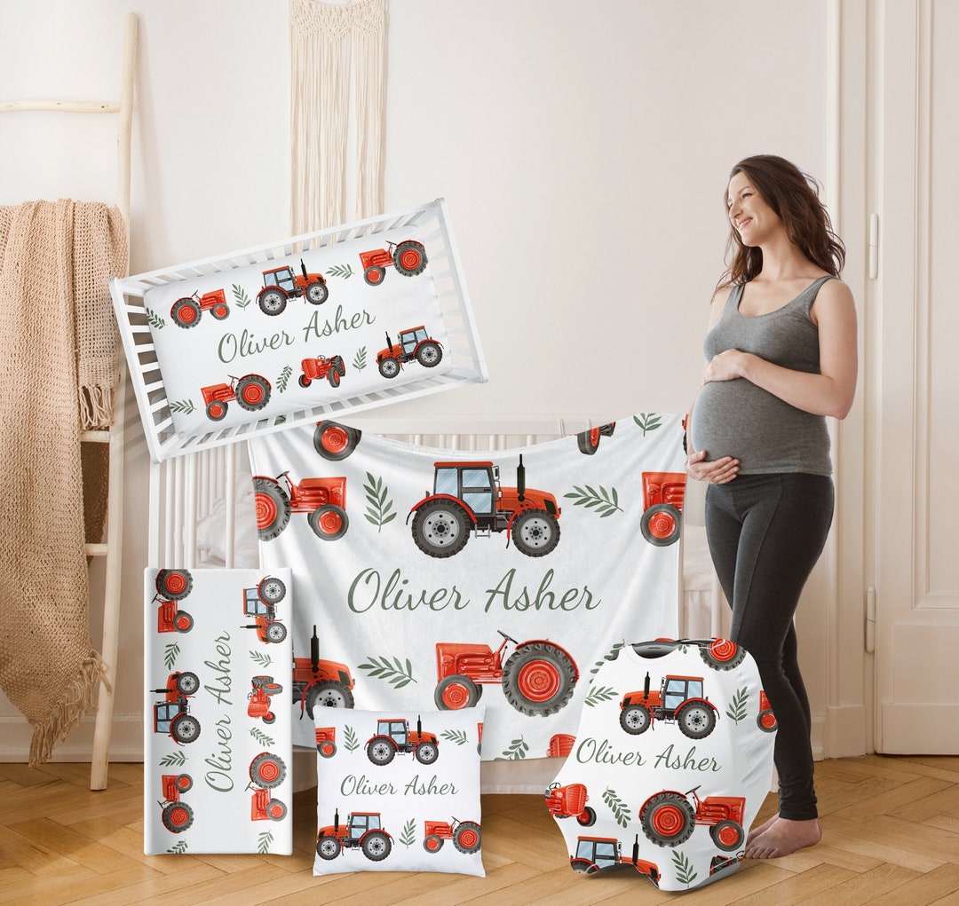 RED TRACTOR Nursery Crib Bedding Set Personalized Baby Shower Gift Boy ...
