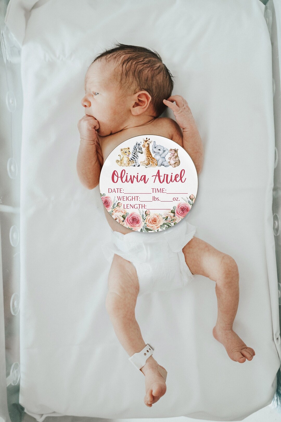 Sale!***pink Floral Safari Baby Name Sign Name Announcement Baby Birth ...