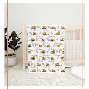 PERSONALIZED Bulldozer Swaddle Baby Blanket / Dozer Trucks Cranes ...