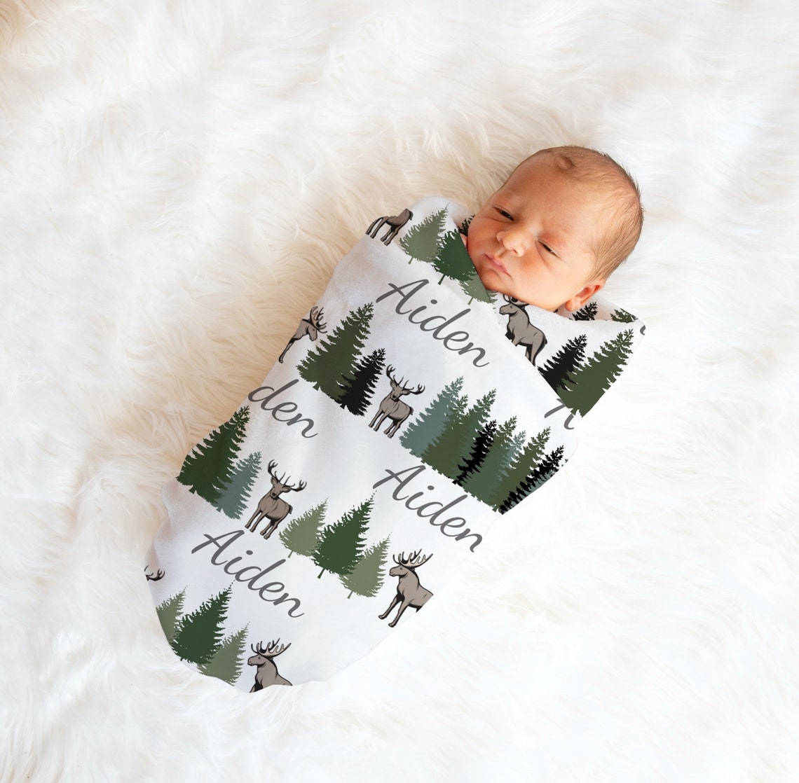 Woodland Forest Animals Blanket With Name Swaddle Animal Baby Shower ...