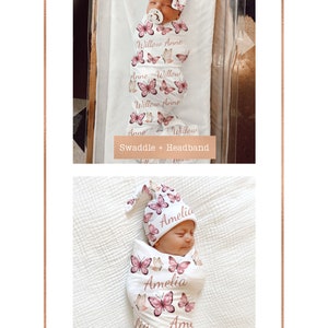 PINK BUTTERFLY Swaddle Blanket PERSONALIZED Newborn Baby Girl Coming ...
