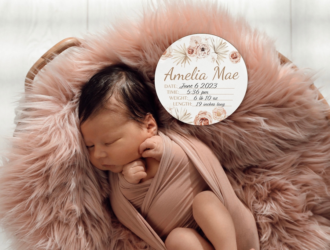 Baby Stat Sign - Floral Custom Round Wood Baby Name Sign Wooden Baby ...