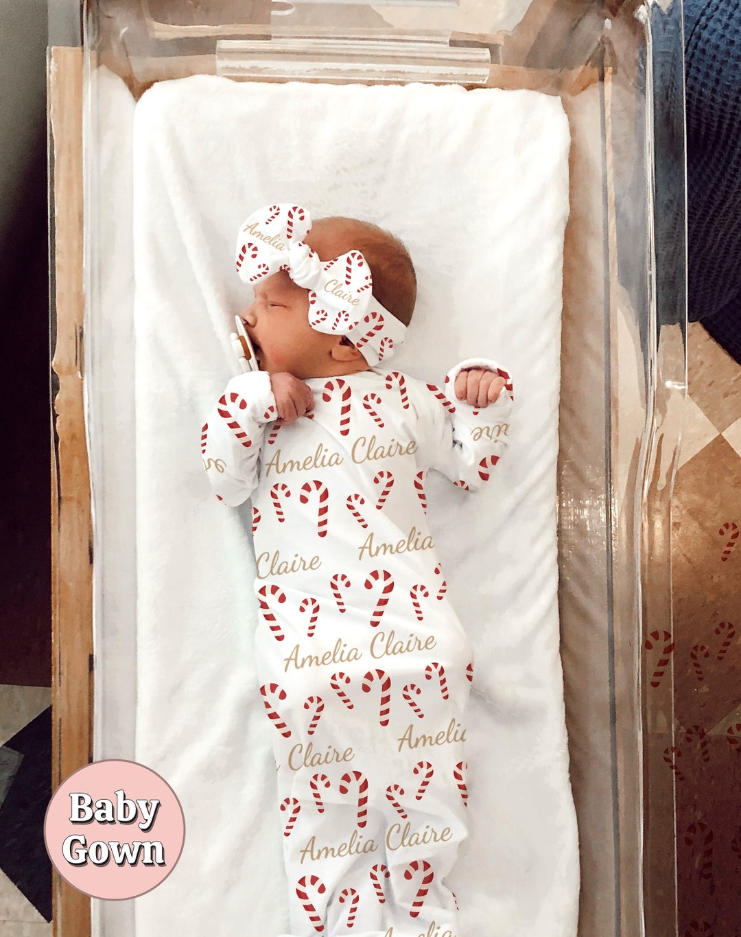 CHRISTMAS BABY GOWN, Candy Cane Name Announcement Baby Name Reveal ...