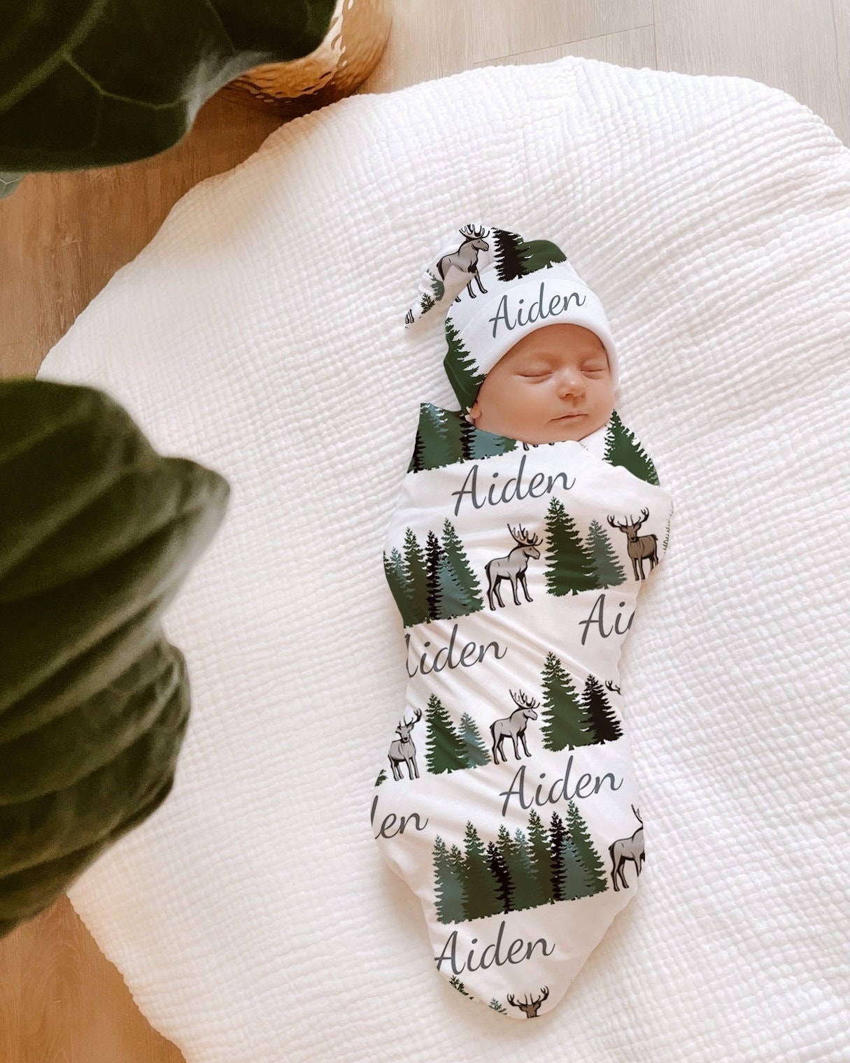 Woodland Forest Animals Blanket With Name Swaddle Animal Baby Shower ...
