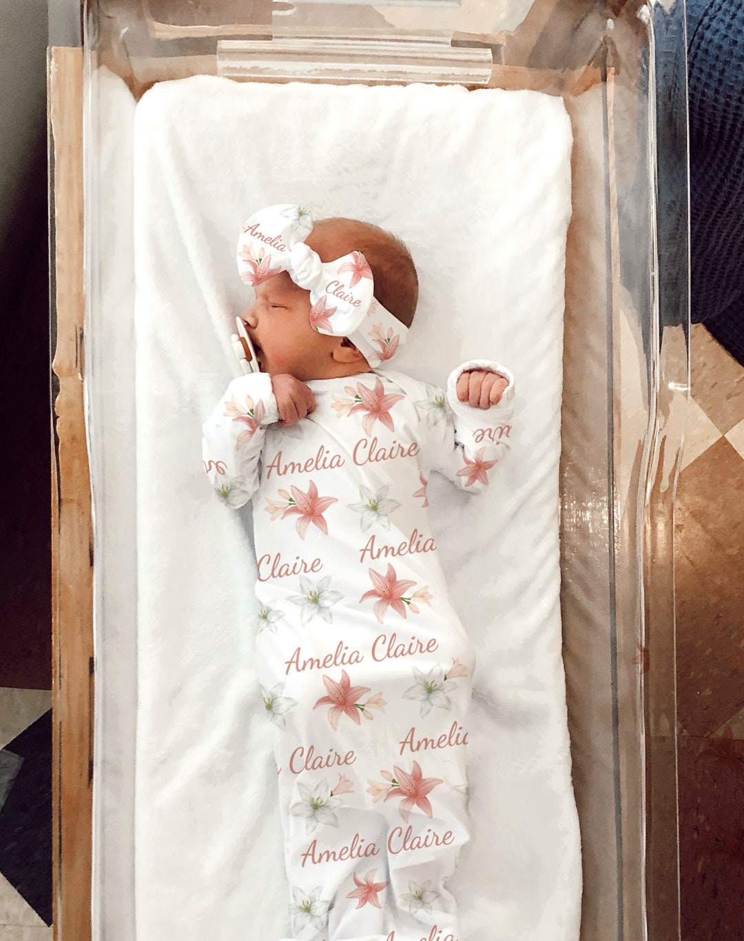 LILLY BABY GOWN -lilly Baby Name Blanket Floral Newborn Baby Girl ...