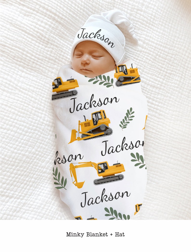 PERSONALIZED Bulldozer Swaddle Baby Blanket / Dozer Trucks Cranes ...