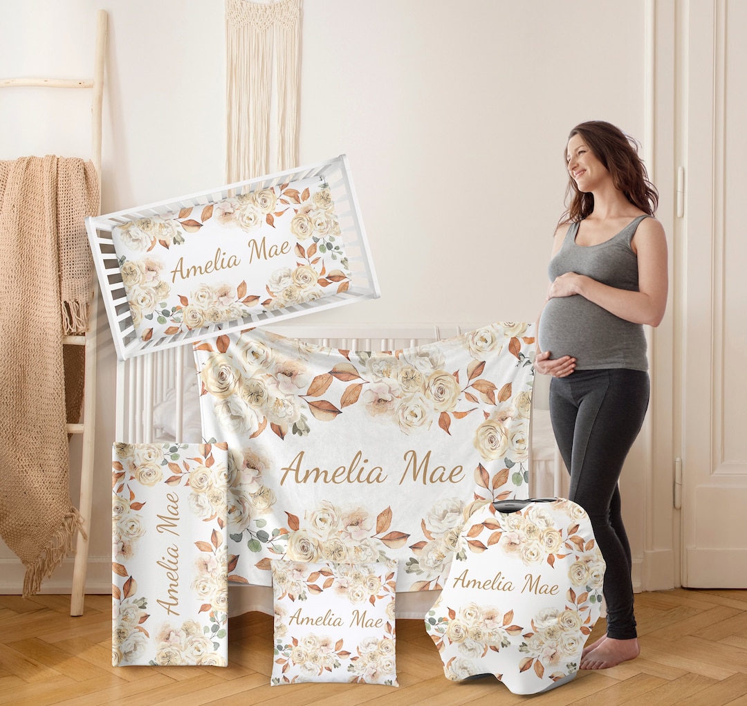 BOHO FLORAL Nursery Crib Bedding Set Cream Baby Bedding for Baby Girl ...