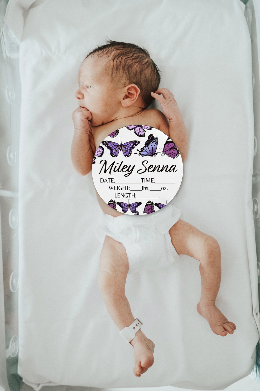PURPLE Butterfly Baby Name Sign Name Announcement - Baby Birth Stat ...