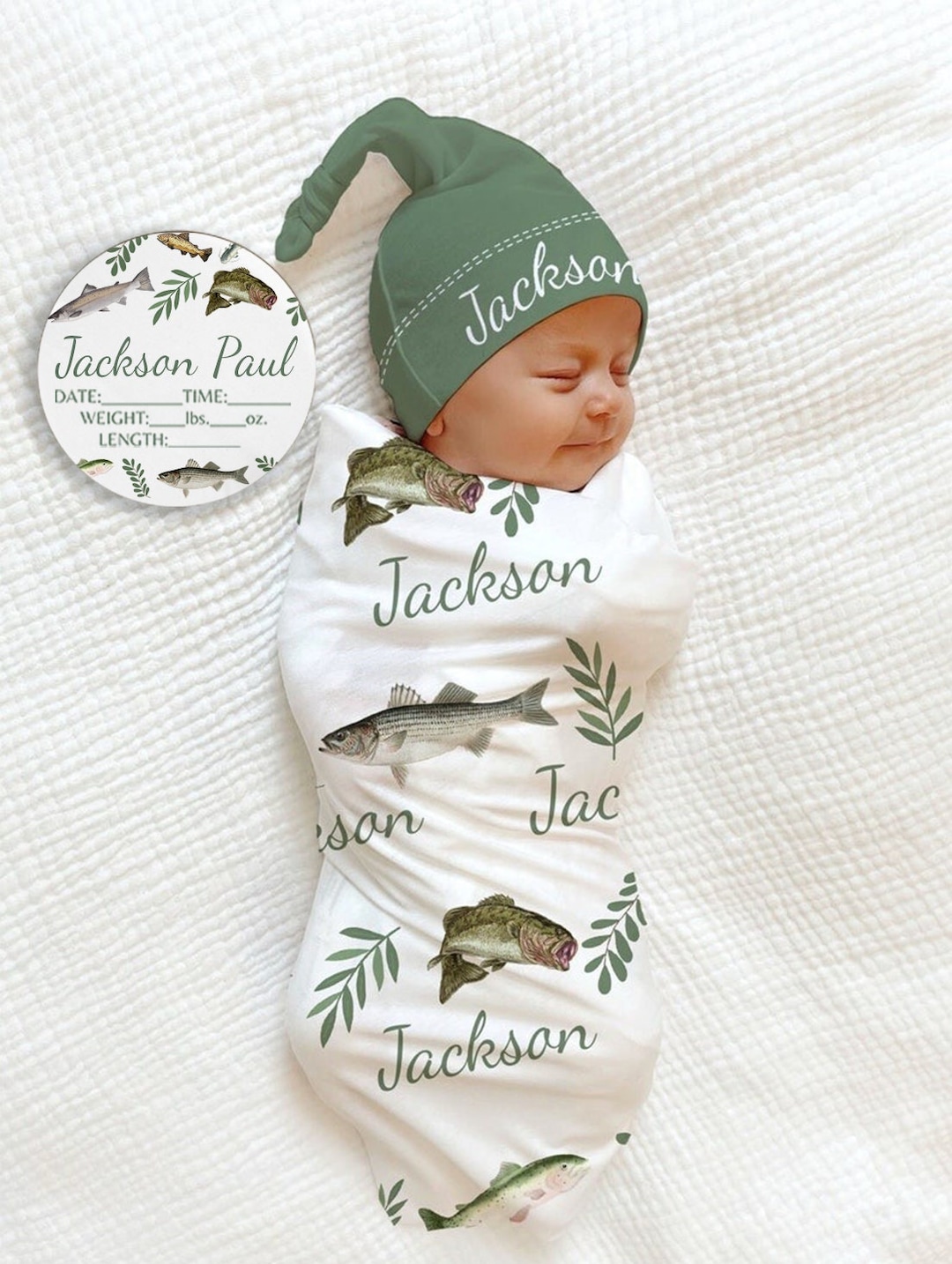 FISHING Baby Birth Stat Sign Gift Set -personalized Birth Announcement ...