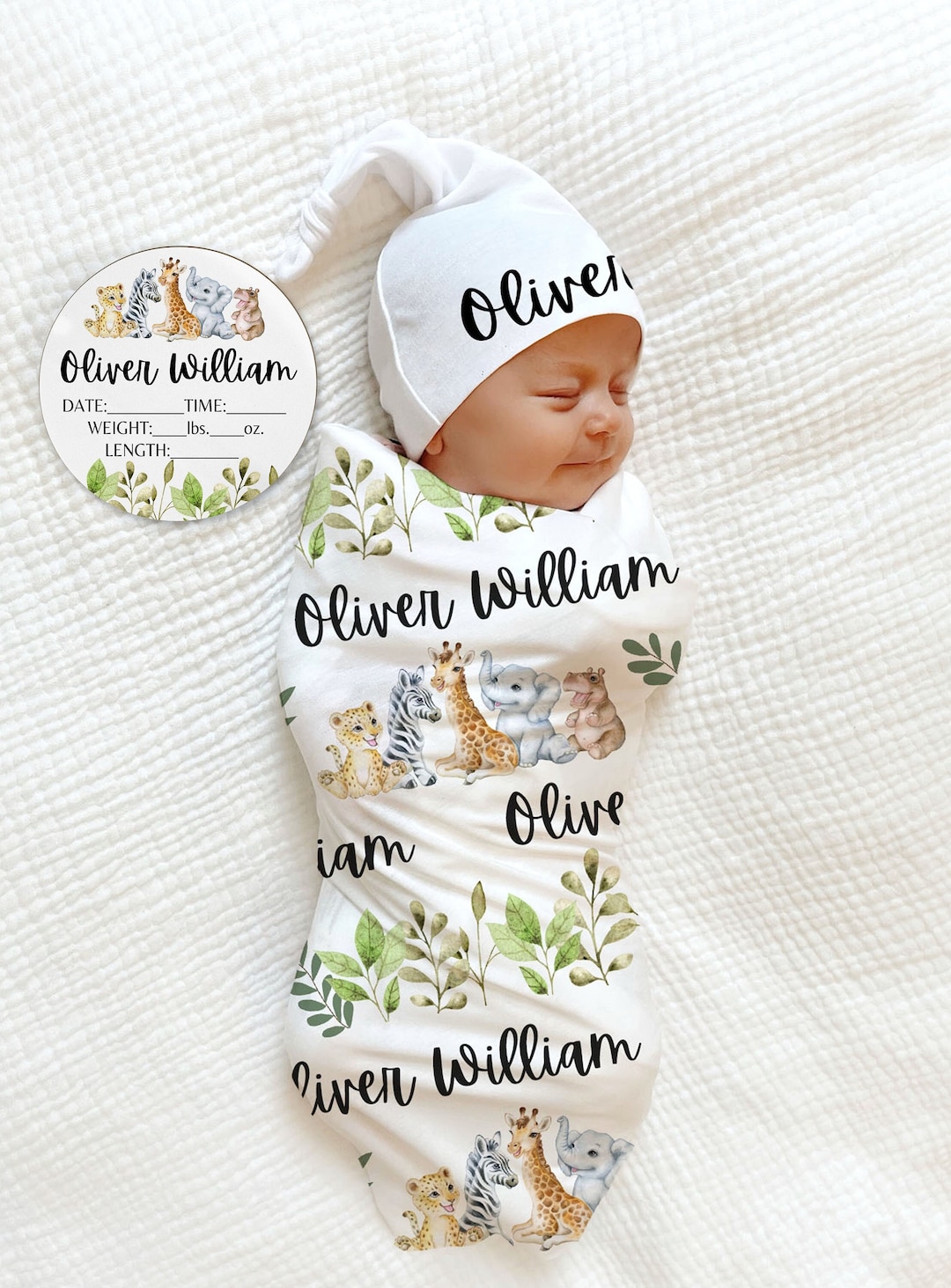 Safari Animal Baby Blanket / Swaddle Hat Animal Baby PERSONALIZED Baby ...