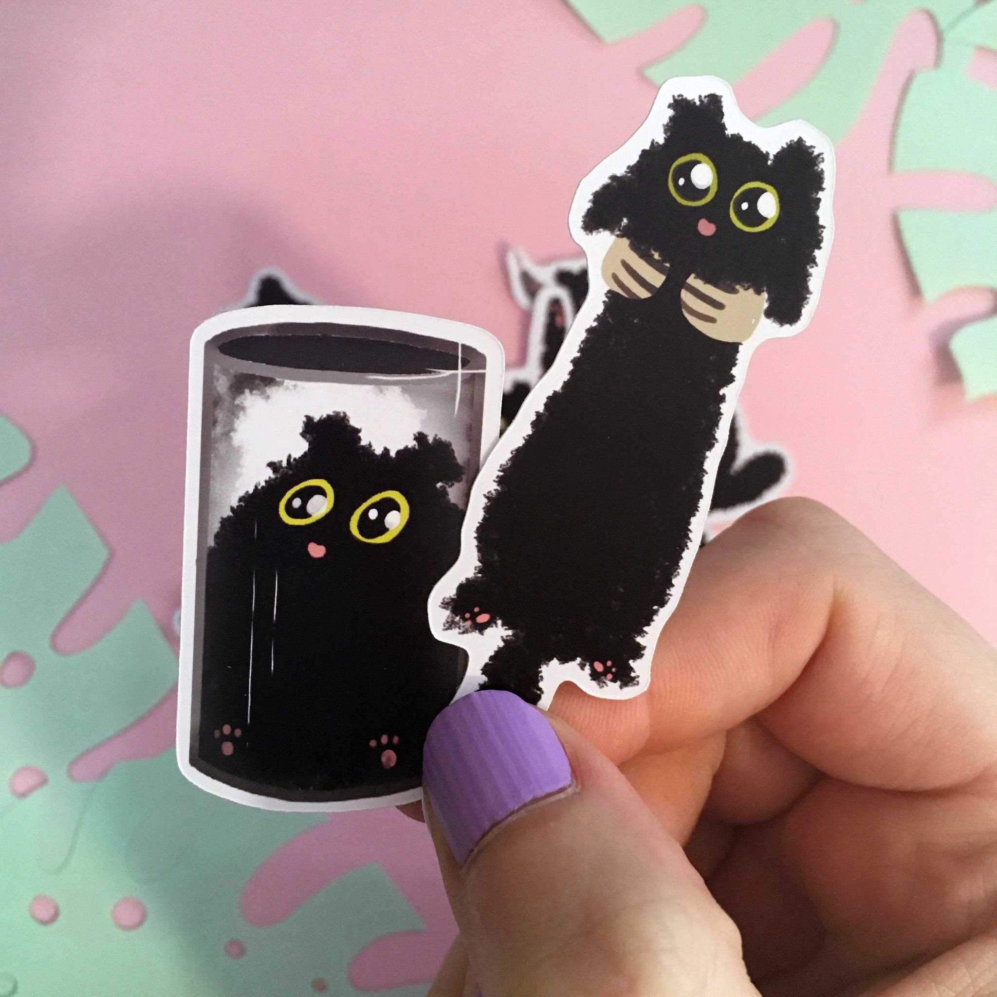 Cute Black Cat Stickers 'midnight Moggy'. Glossy | Etsy