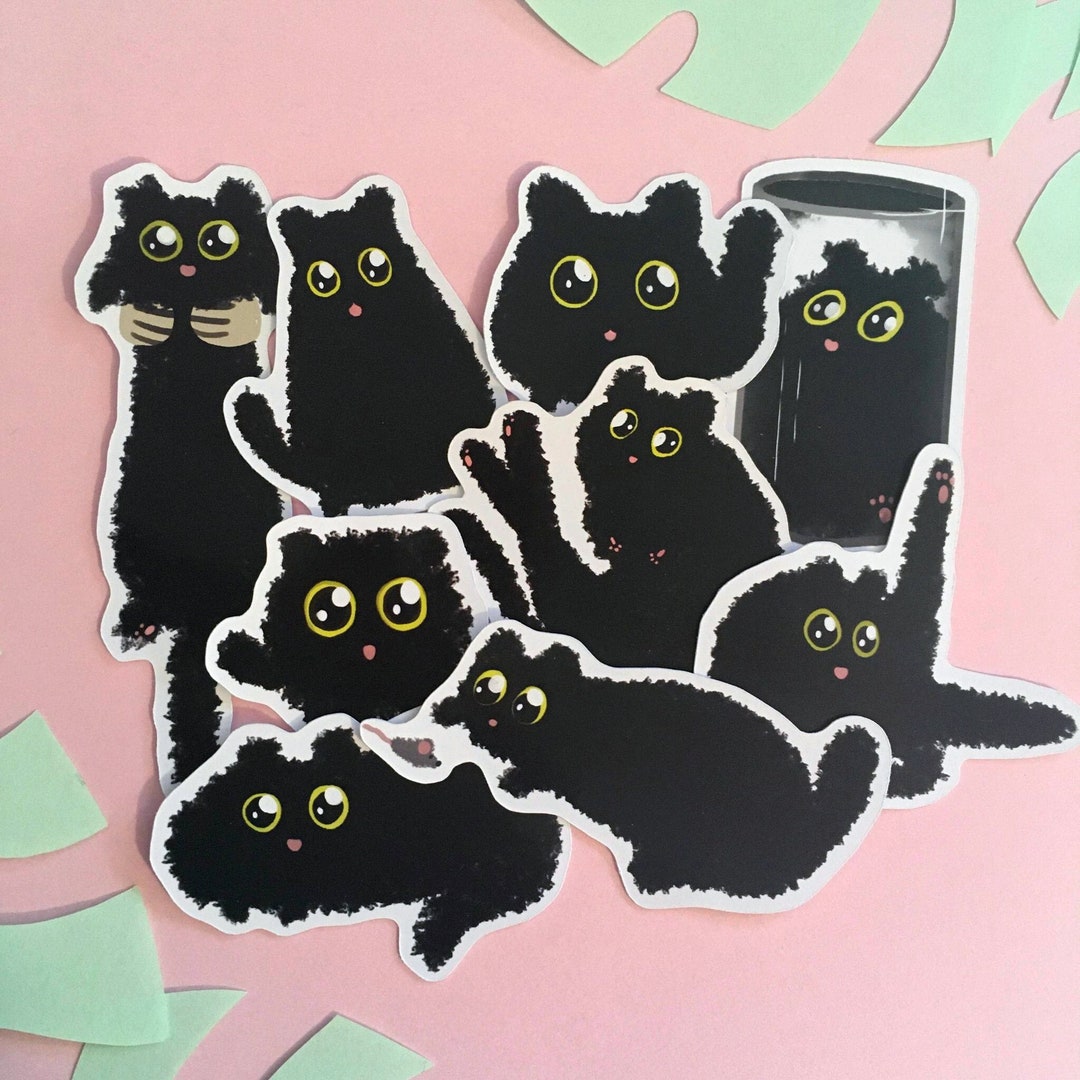 Cute Black Cat Stickers 'midnight Moggy'. Glossy, Funny, Adorable and ...