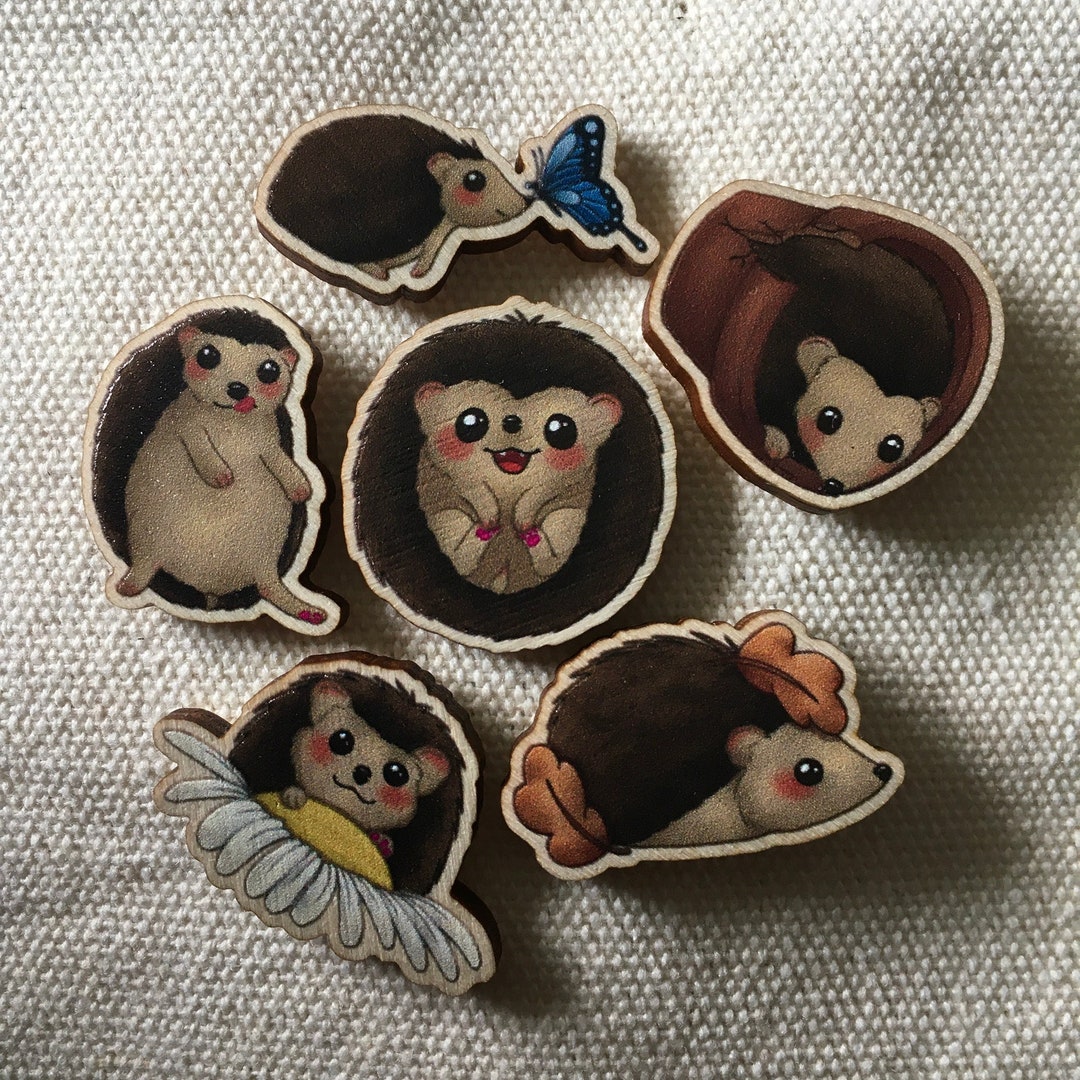 Hedgehog Pins, Wooden Eco Friendly Pins, Woodland Wonders - Etsy