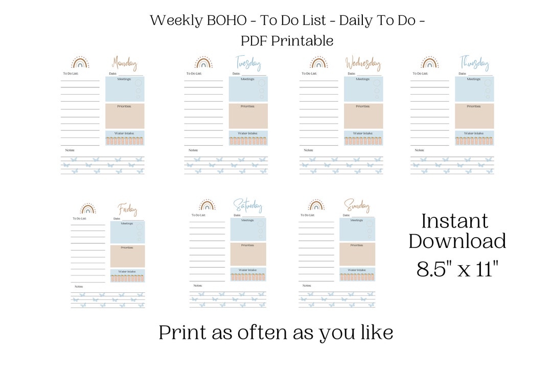 BOHO - Weekly to Do List - Daily to Do List - 8.5" X 11" - PDF ...