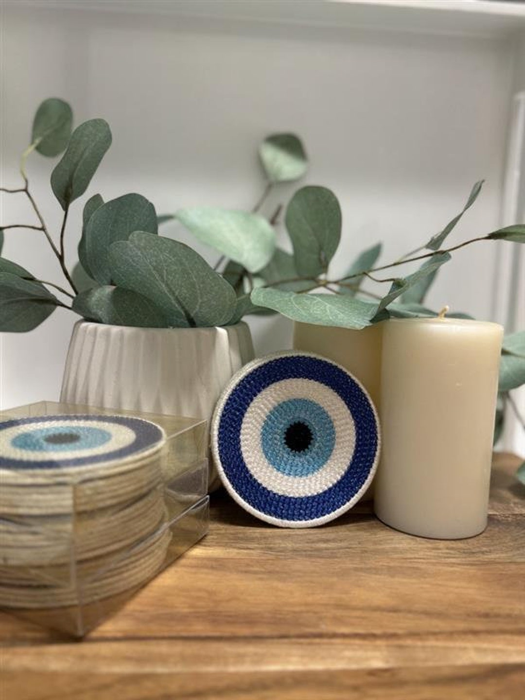 Evil Eye Coaster-handmade Evil Eye Coaster-boho Coasters-modern Evil ...