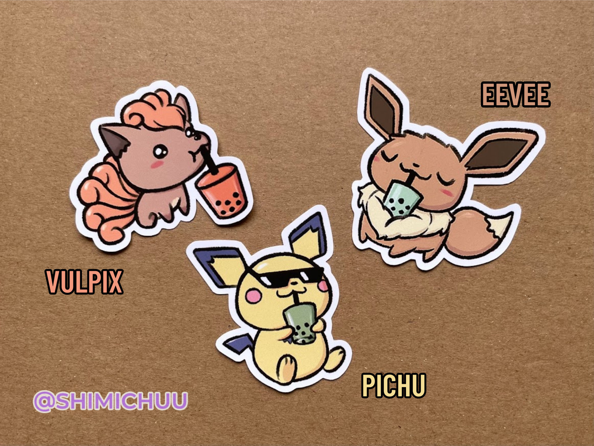Eevee, Vulpix, Pichu Drinking Boba Stickers Glossy - Etsy