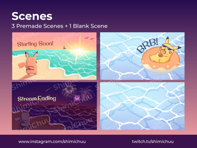 Pikachu Pokemon Summer Beach Twitch Overlays and Scenes digital - Etsy