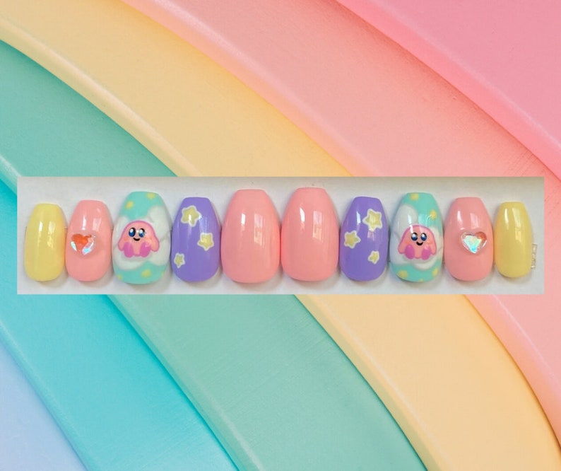 Kirby Inspired Nails - Etsy
