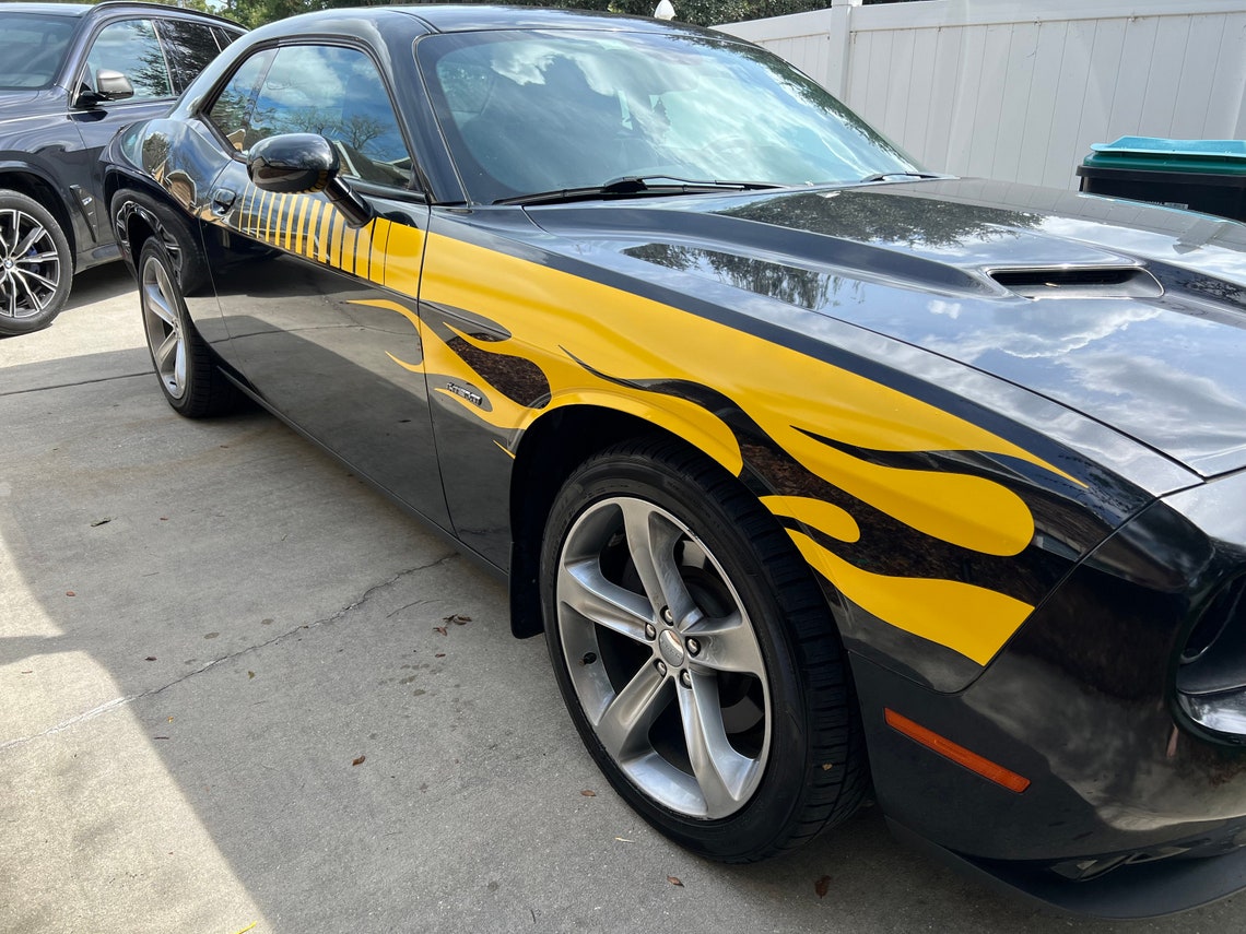 Dodge Challenger Flame Strobe Side Stripe Fit 2010-2022 (15 Colors) Pre ...