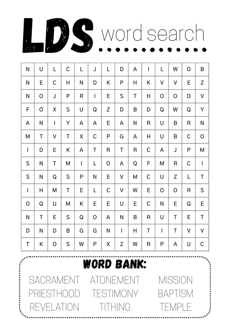 Wordsearch Puzzle | LDS Themed Wordsearch | Children's Wordsearch for ...